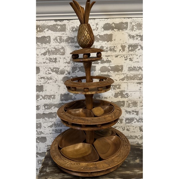 Dining | Vintage Multitier Hand Carved Monkey Pod Pineapple Lazy Susan Server Rosab | Poshmark